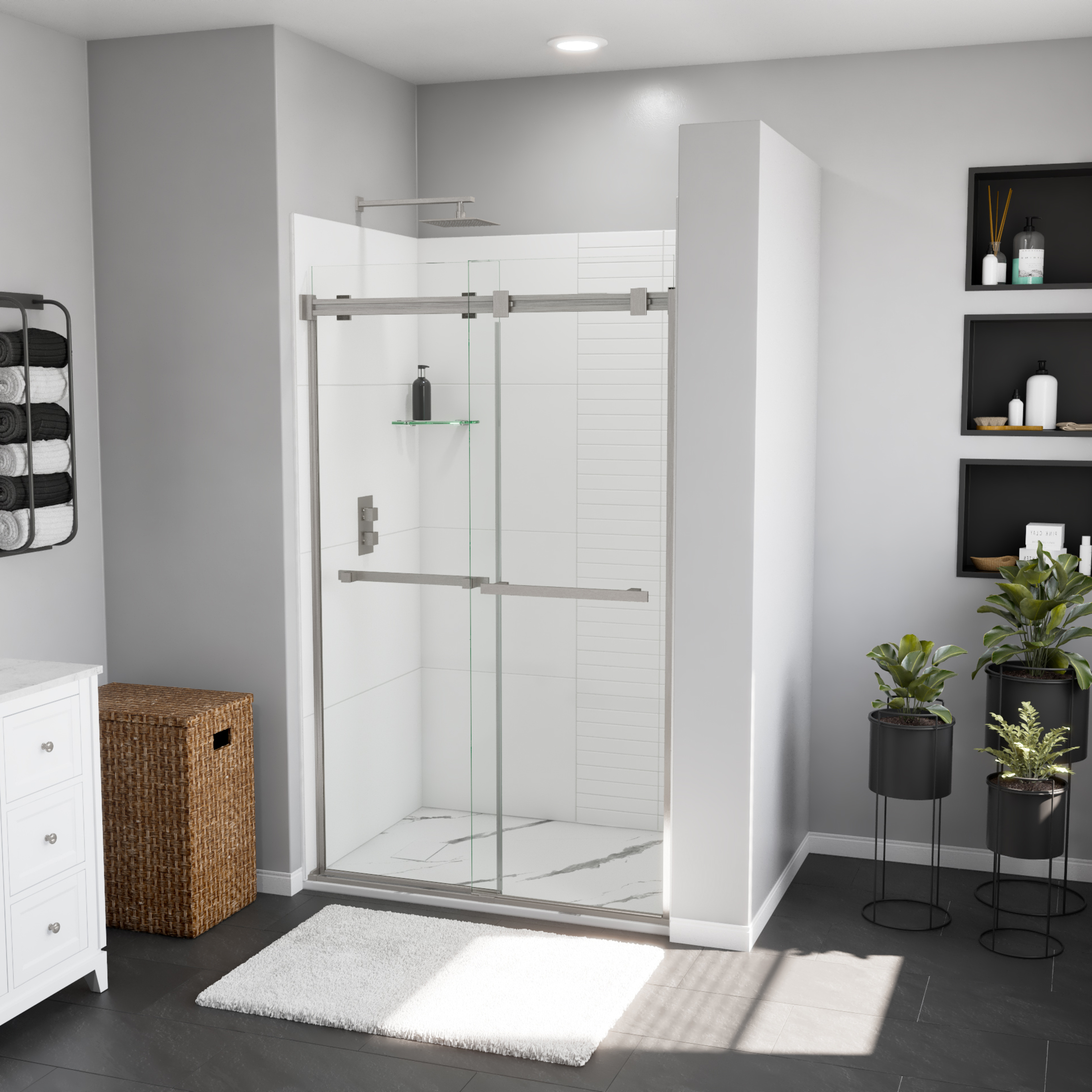 Stonea 4836 Solid Surface Universal Shower Base in White Marble with ...