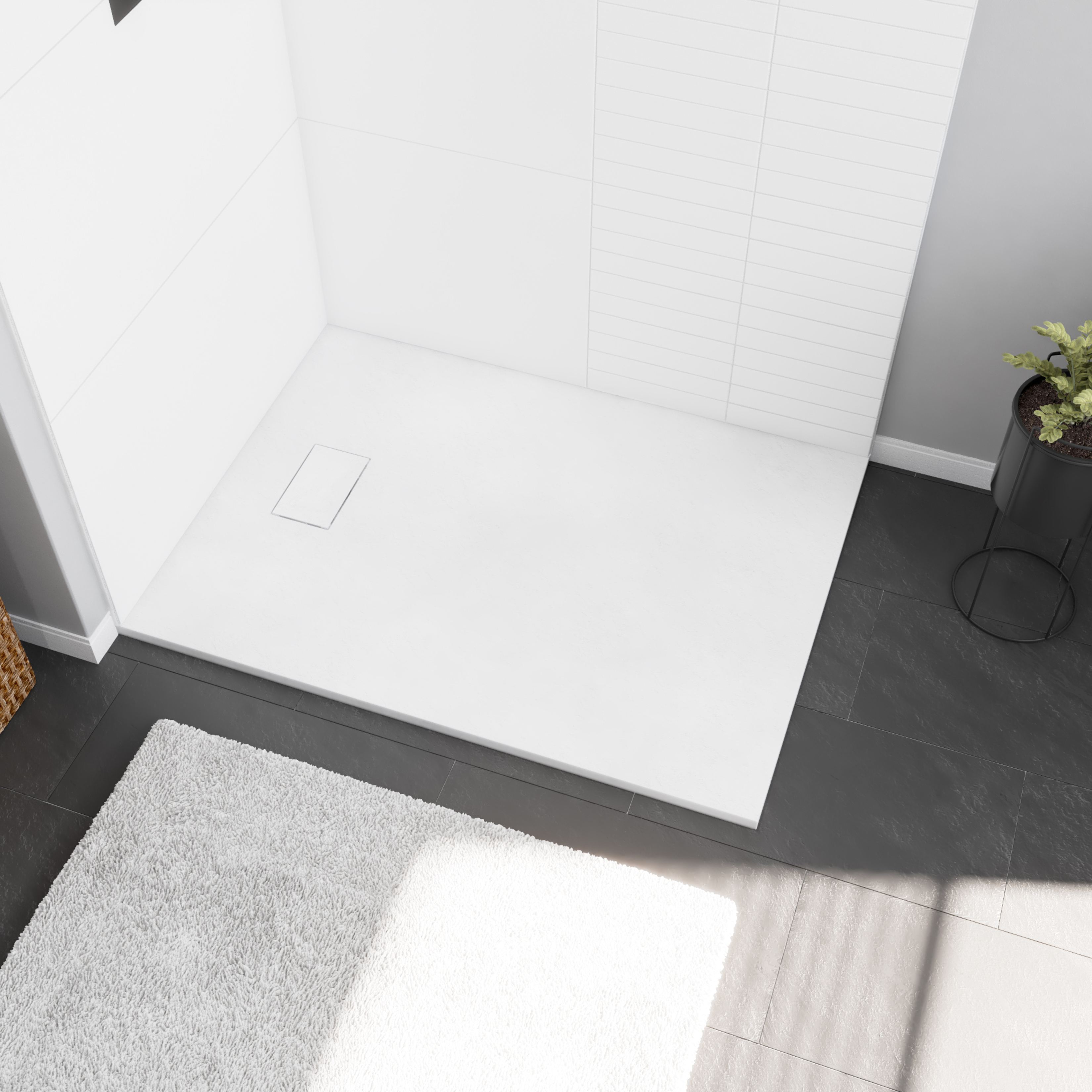 Stonea 4836 Solid Surface Universal Shower Base in White with End Drain ...