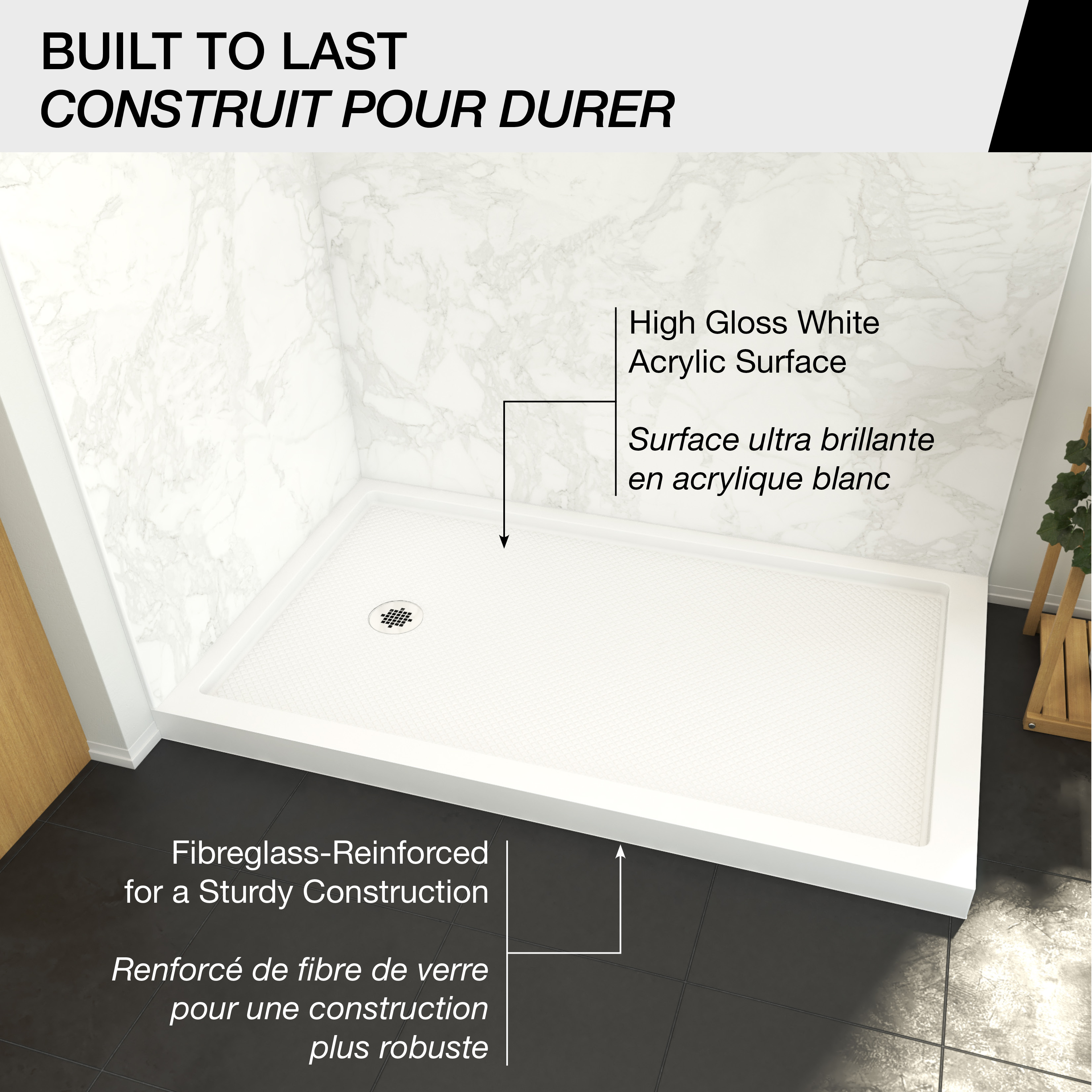 Roka 6036 Acrylic Corner in White with Left-Hand Drain | Shower Base, Maax