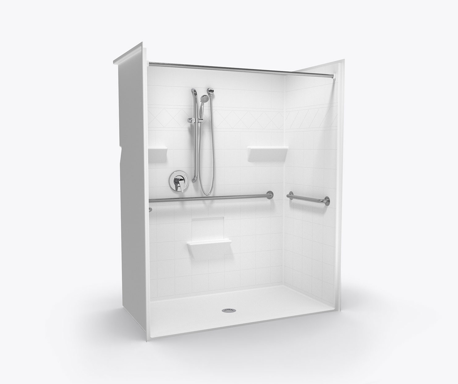 XST 6334 BF AcrylX Alcove One-Piece Shower with Center Drain in White ...