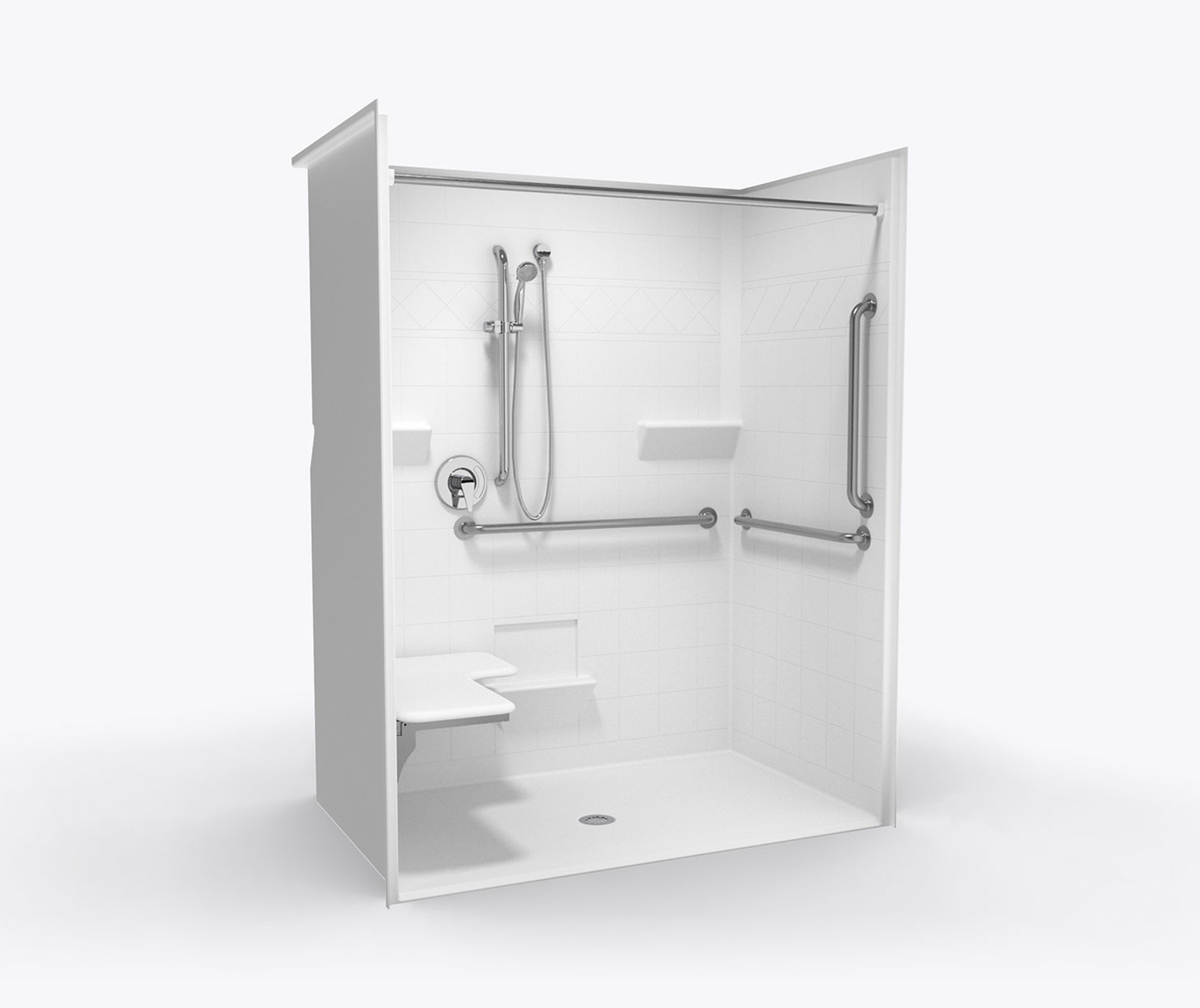 SST 6336 BF COL Solid Surface Alcove One-Piece Shower with Center Drain ...