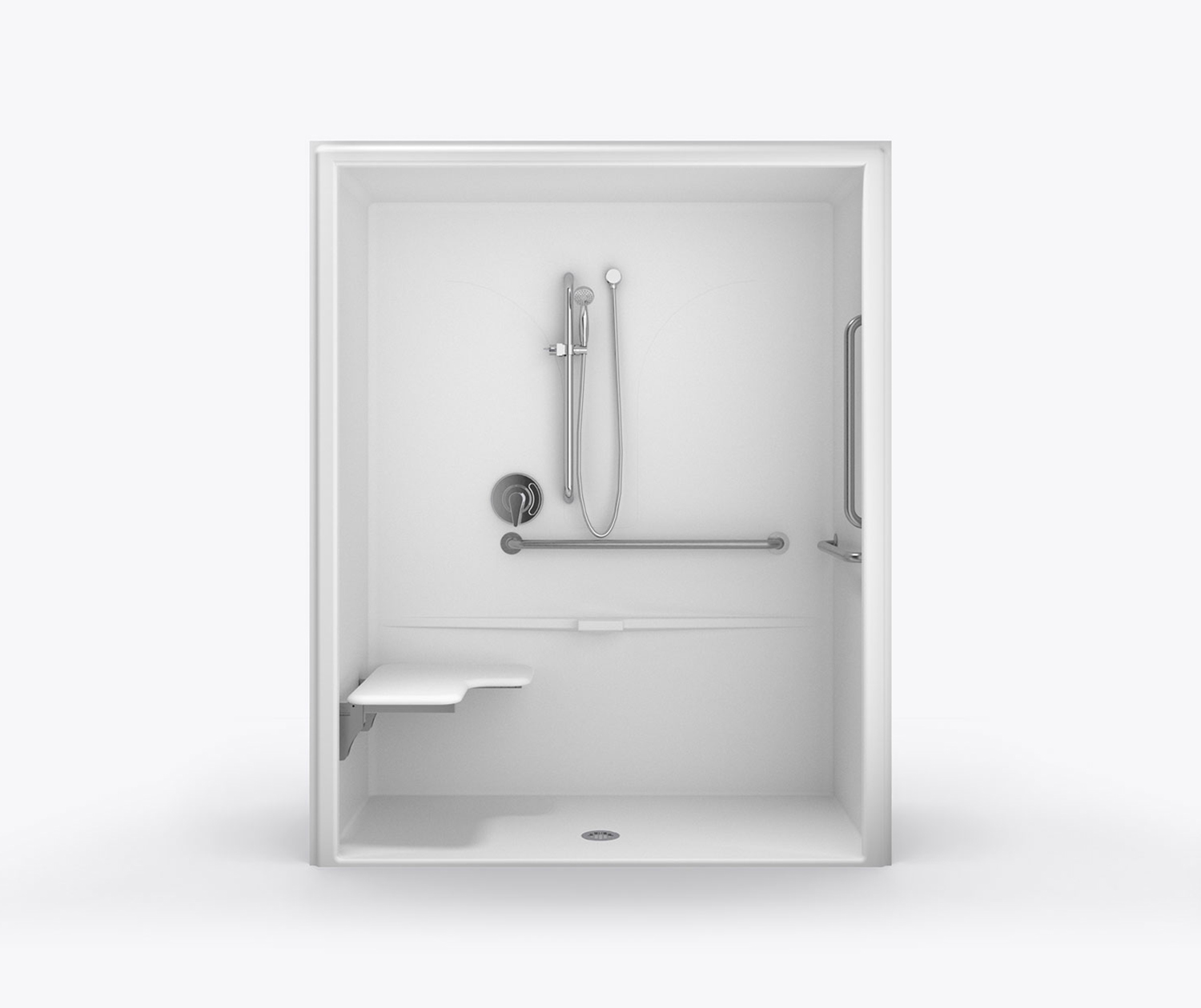 XSA 6430 BF Acrylic Alcove One-Piece Shower with Center Drain in Bone ...