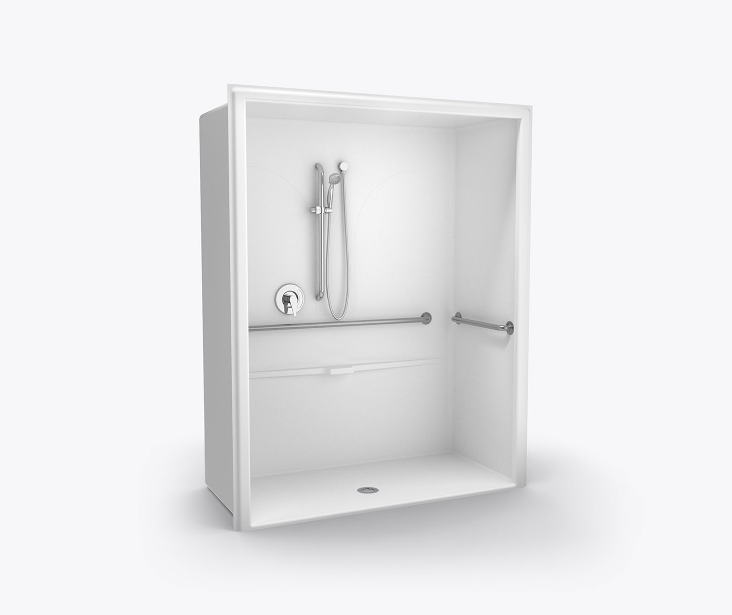 XSA 6430 BF Acrylic Alcove One-Piece Shower with Center Drain in Bone ...