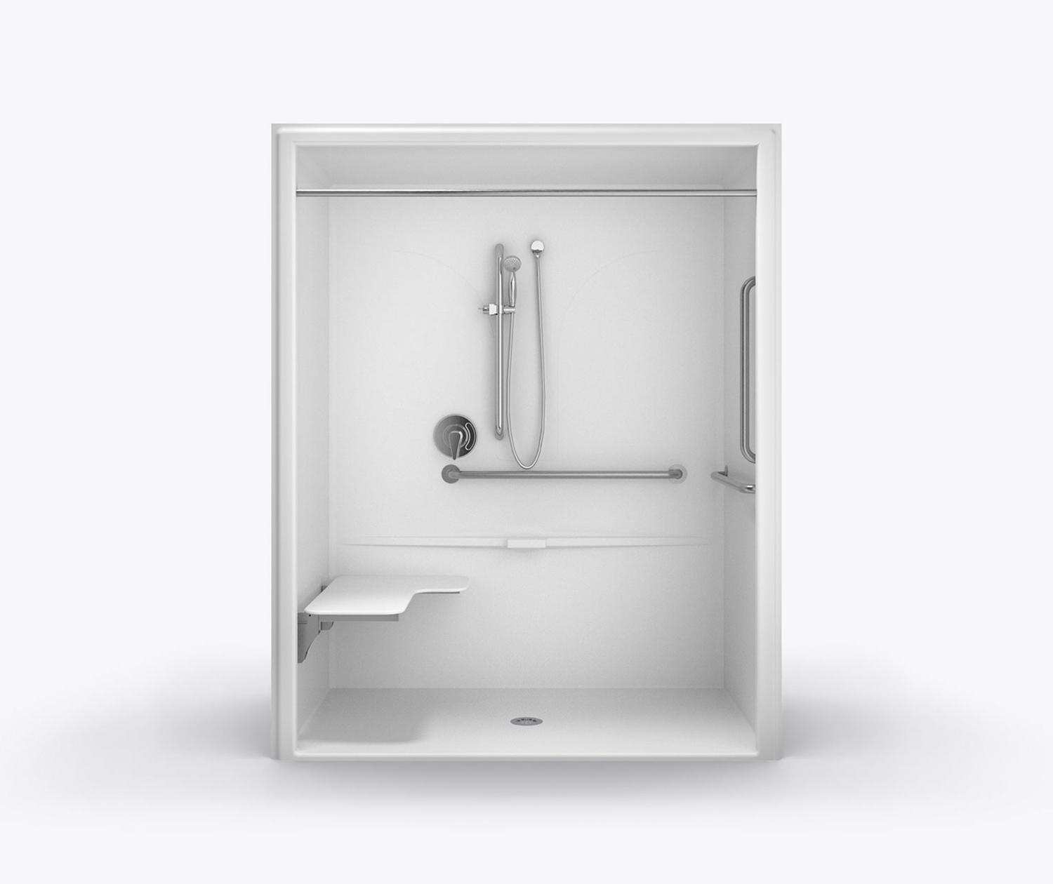 XSA 6436 BF Acrylic Alcove One-Piece Shower with Center Drain in Bone ...