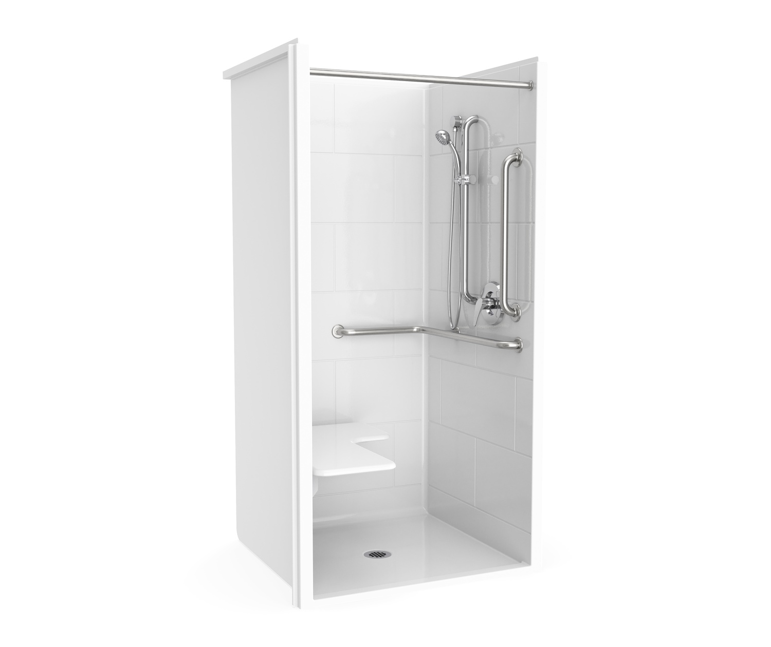 Sst 3838 Sh 10 Rrf Ansi B Solid Surface Alcove One Piece Shower With Center Drain In White