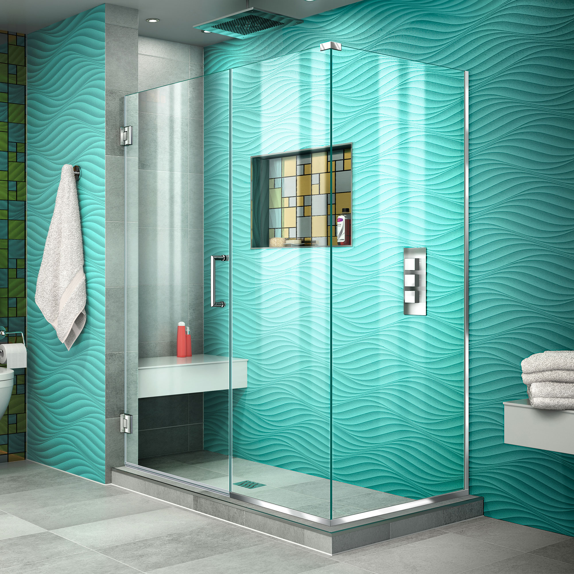 DreamLine Unidoor Plus 48 inch W x 34 3/8 inch D x 72 inch H Frameless ...