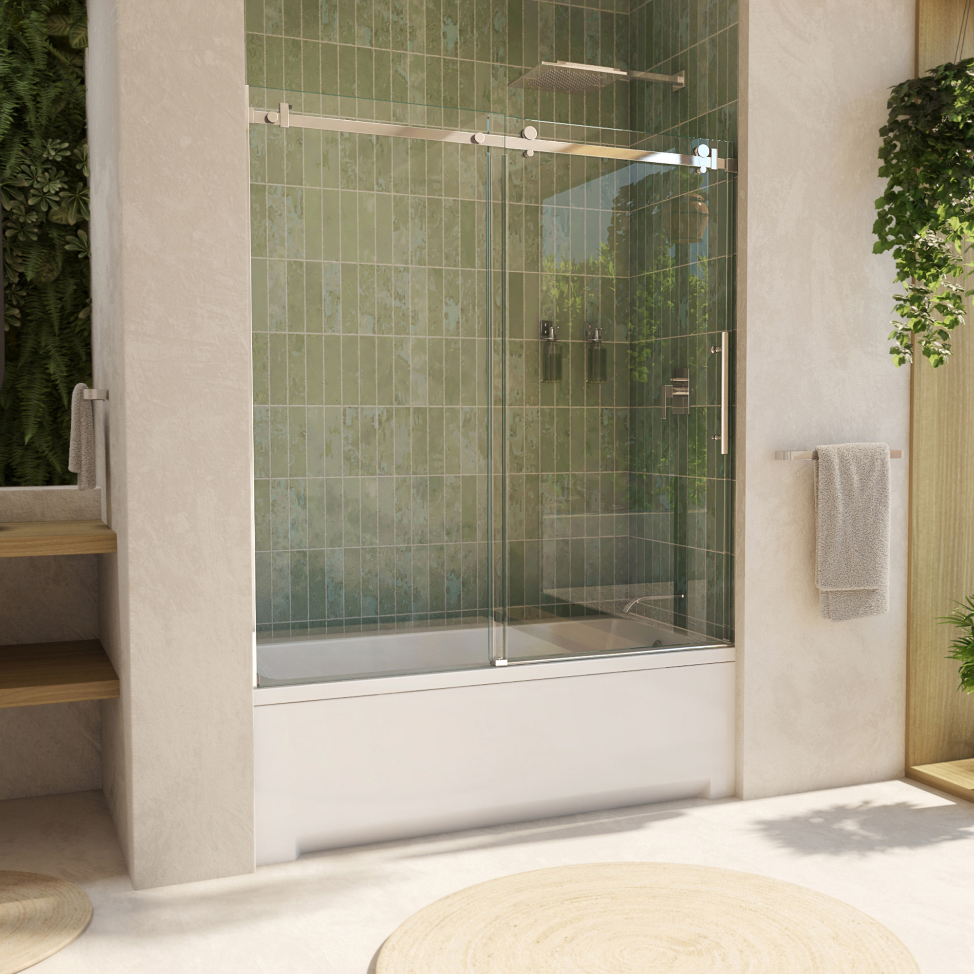 DreamLine Seneca 56 - 60 inch W x 62 inch H Frameless Sliding Tub Door ...