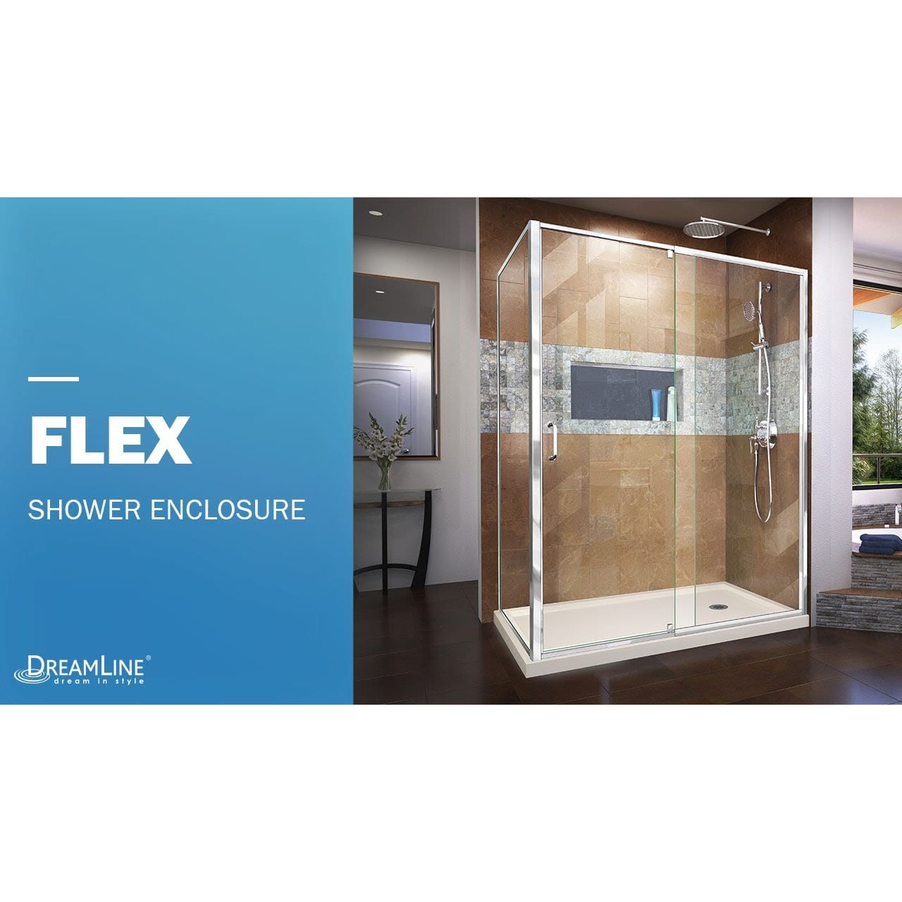 DreamLine Flex 34 1/2 inch D x 44 7/16 - 48 7/16 inch W x 72 inch H ...