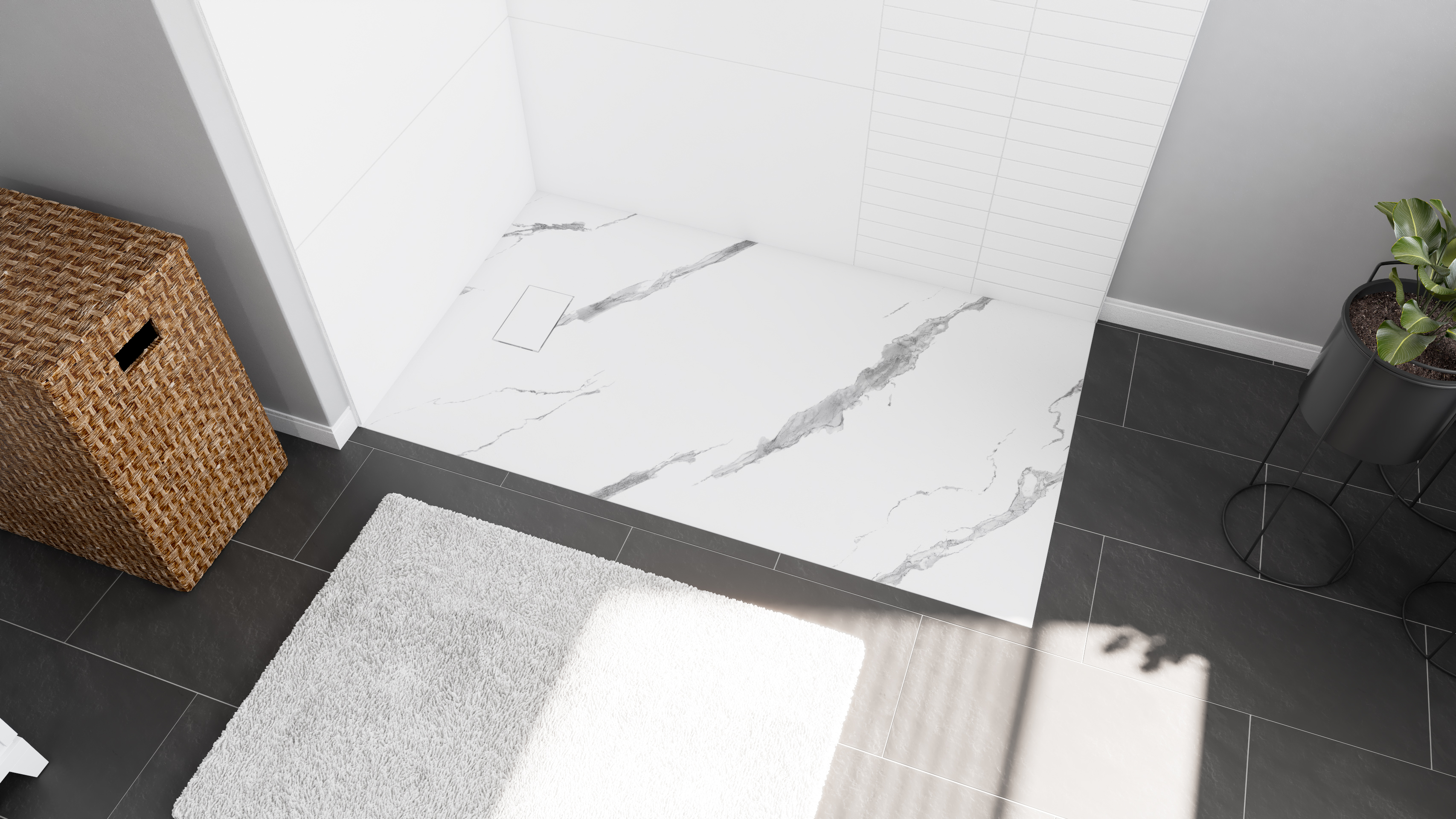 Stonea 6036 Solid Surface Universal Shower Base in White Marble with ...