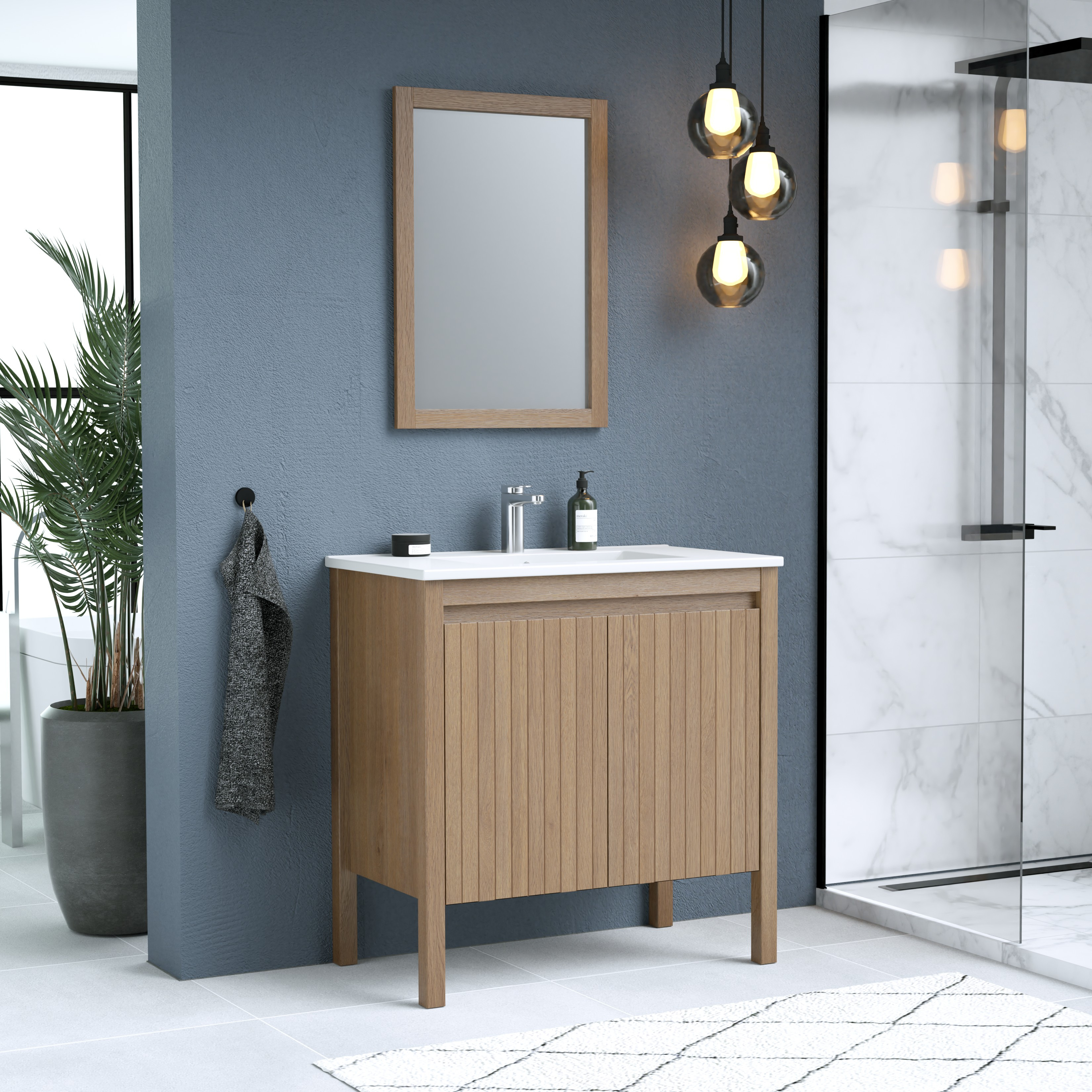 Azaria 30 in. Freestanding Single Sink Vanity with Matching Mirror in ...