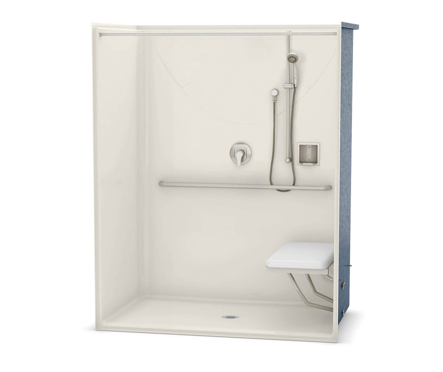 OPS-6036 AcrylX Alcove Center Drain One-Piece Shower in Sterling Silver ...