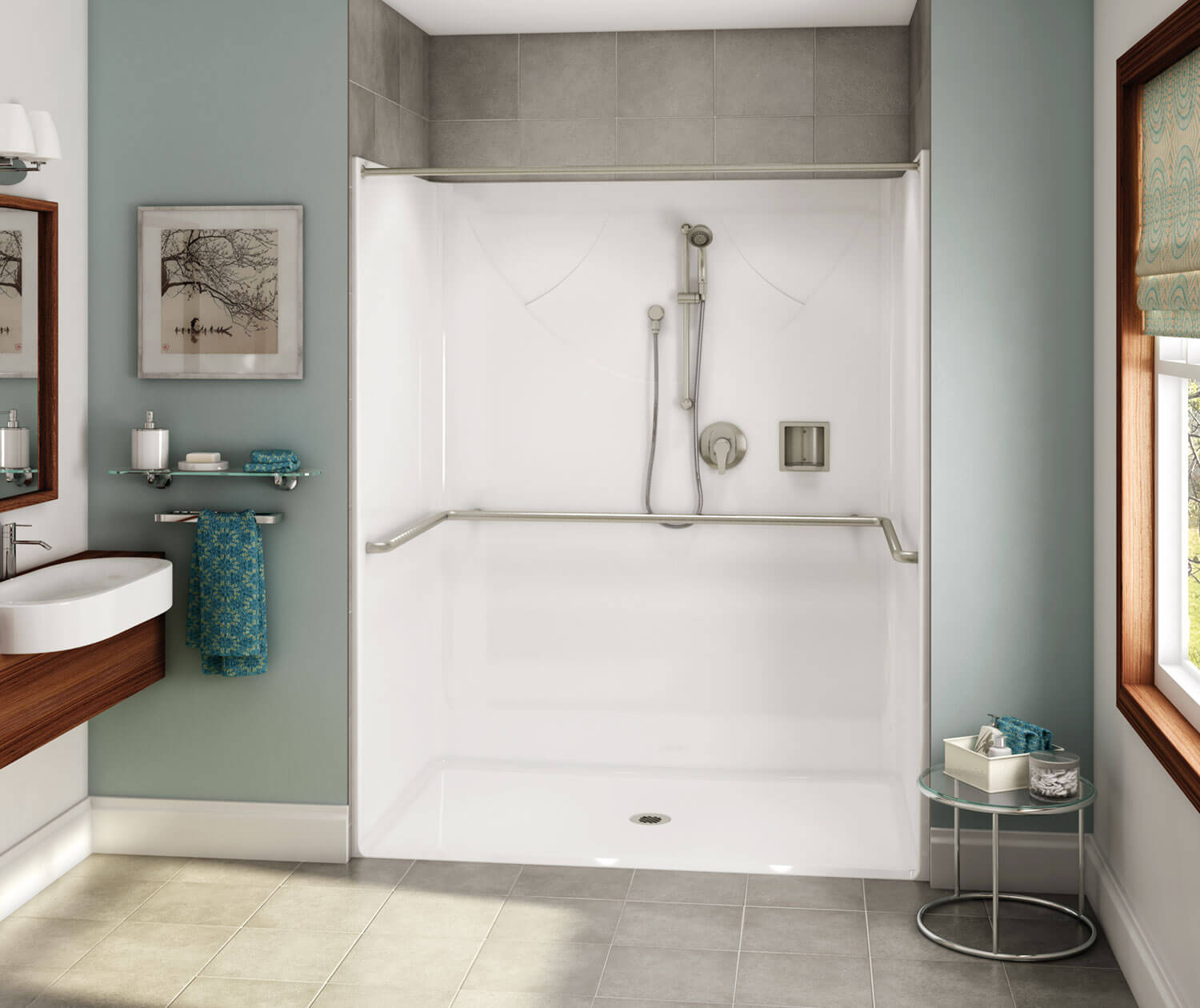 OPS-6036-RS AcrylX Alcove Center Drain One-Piece Shower in OPS-6036-RS AcrylX Alcove Center Drain One-Piece Shower in