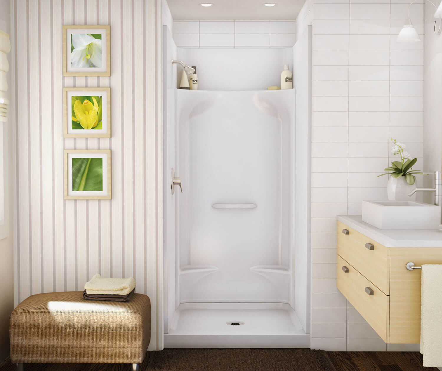 KDS 3636 AcrylX Alcove Center Drain Four Piece Shower In White Shower