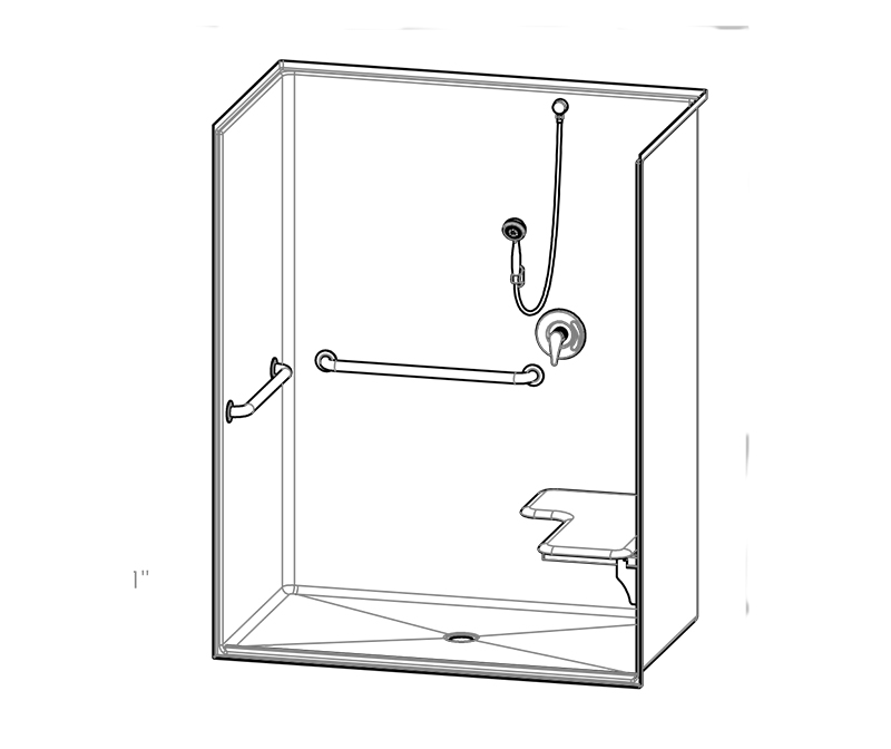 1603BFSDCA 60 x 34 AcrylX Alcove Center Drain One-Piece Shower in Bone ...