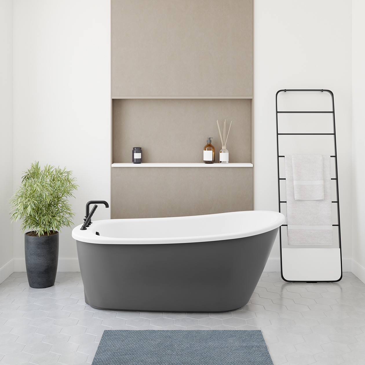 Sax 6032 AcrylX Freestanding End Drain Bathtub in White with Thundey ...