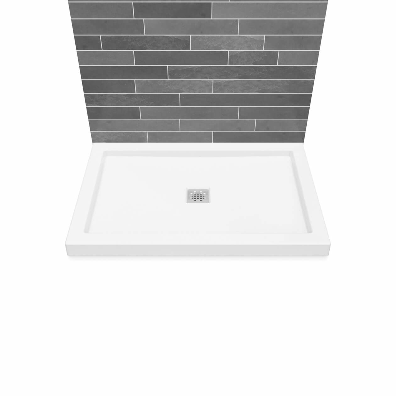 B3Square 4832 Acrylic Wall Mounted Shower Base in White with Center ...