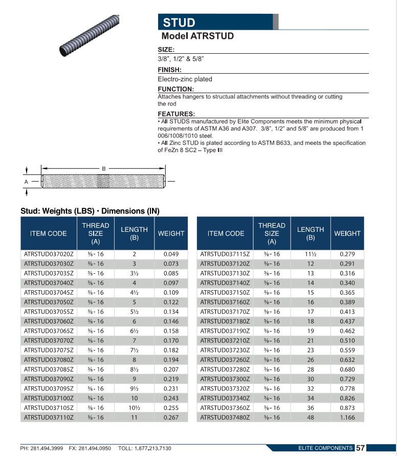 3/8" X 10" ATR STUD ZINC ALL THREAD STUD | Ameripipe Supply, Inc