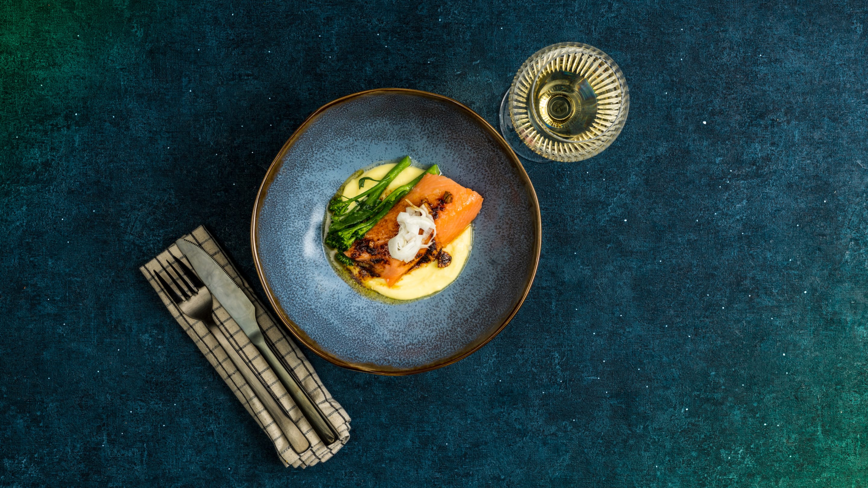 Andfjord Salmon confit with potato puree and soy butter