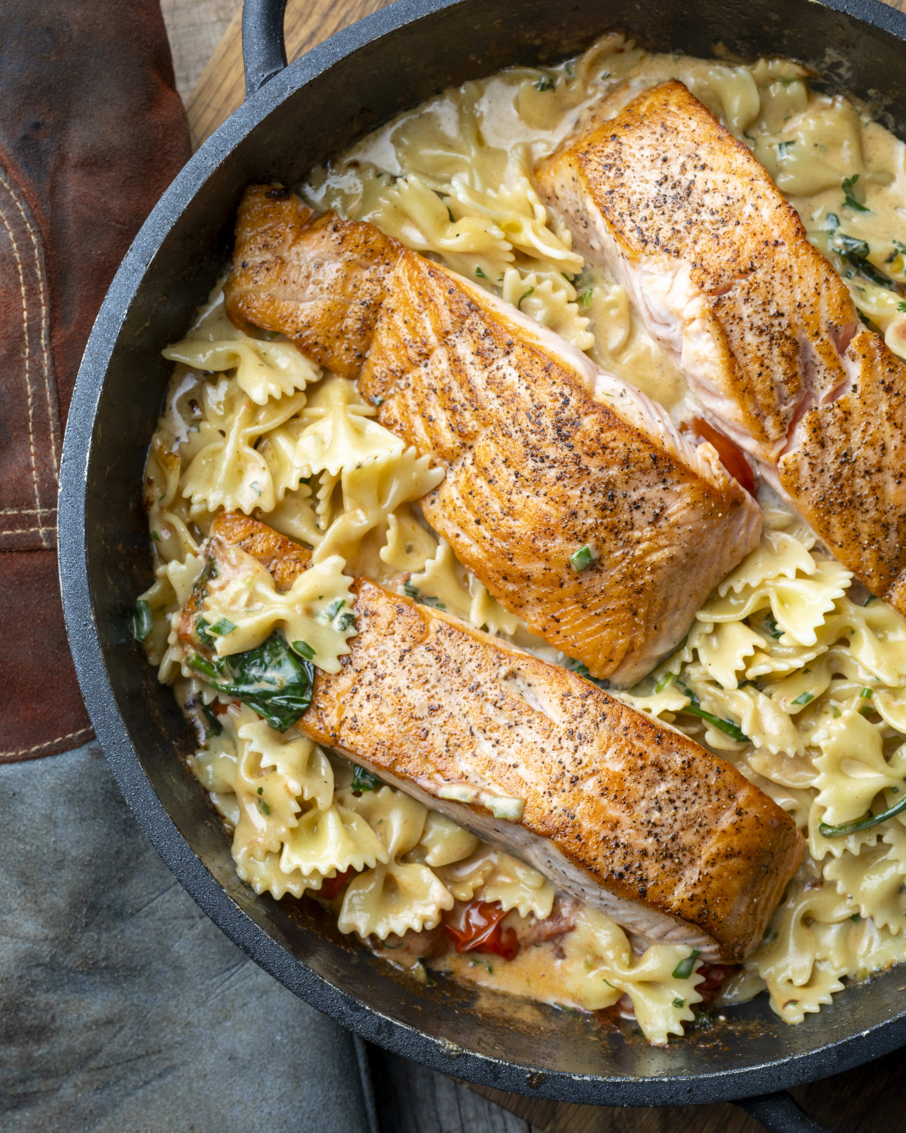 Italian Andfjord Salmon in a cast iron pan