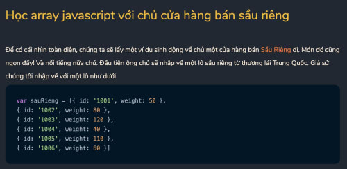 Array javascript - học kỹ năng xử lý thông qua người bán sầu riêng