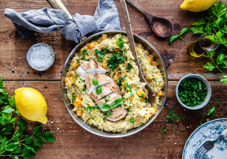 Krämig risoni med kyckling och pumpa | folk o folk
