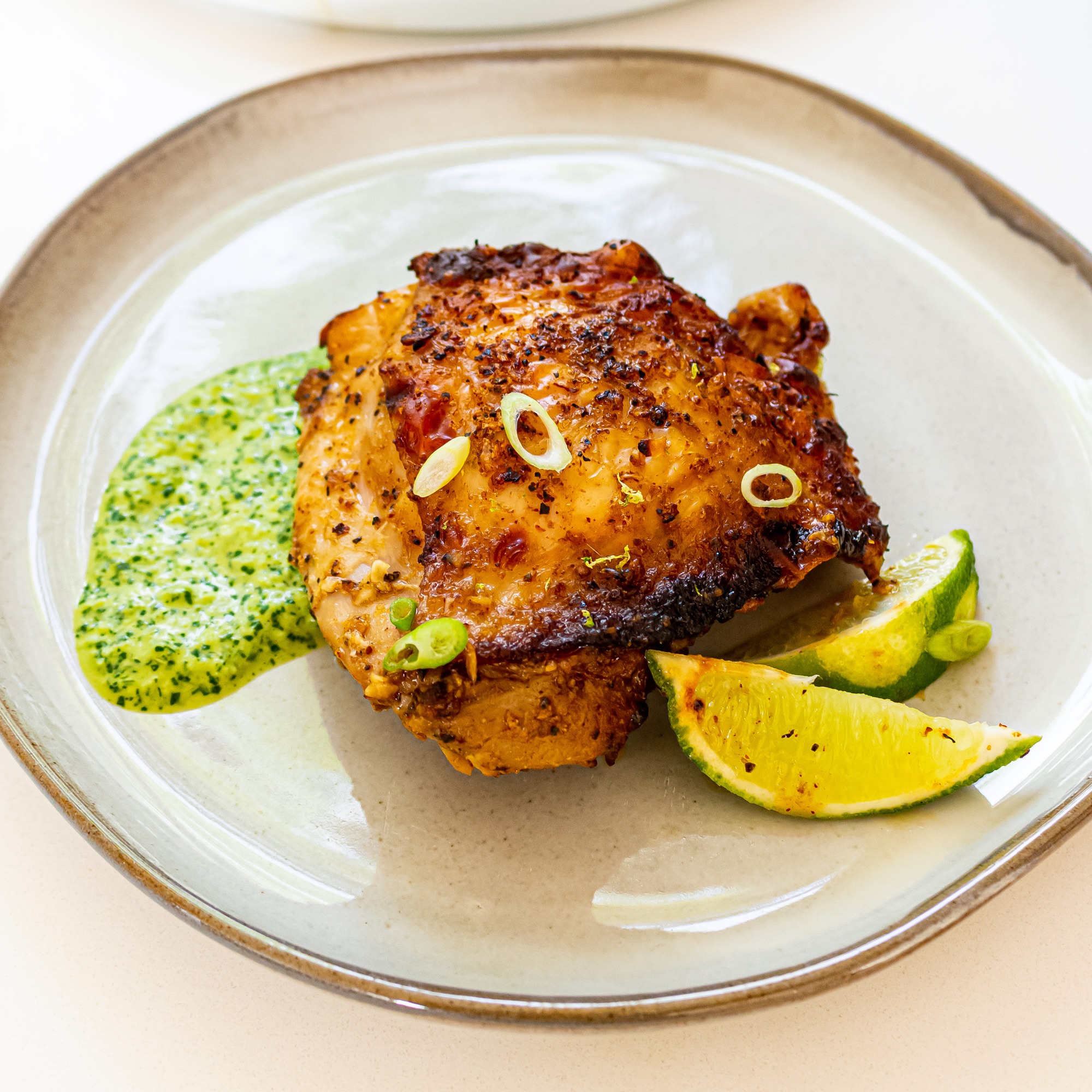 Aji Amarillo Marinated Chicken Thighs with Spicy Green Sauce | Combi ...