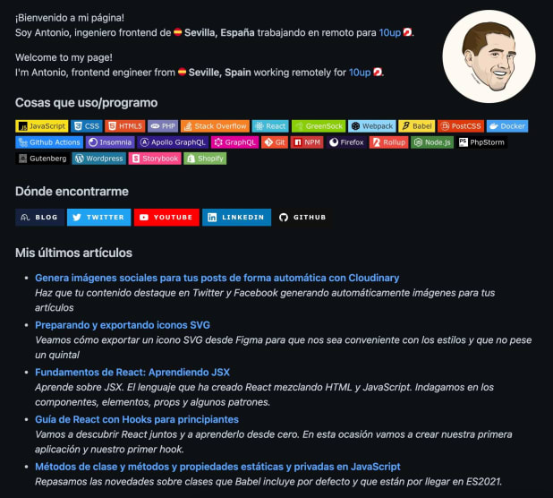 Creando un README personal dinámico con GitHub Actions | Antonio Laguna - Front End Developer