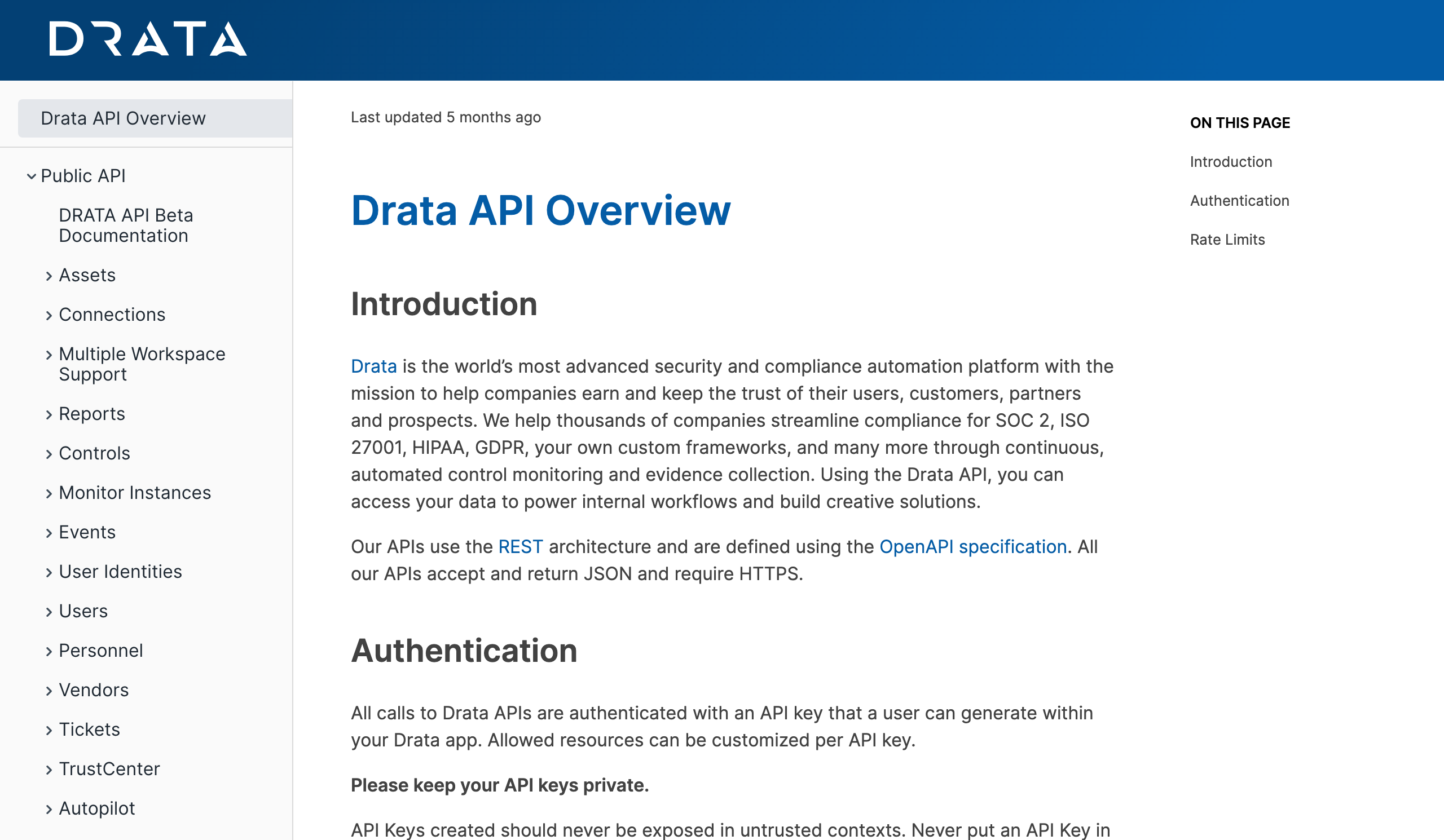 Drata API - Developer docs, APIs, SDKs, and auth. | API Tracker