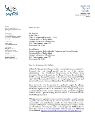 APS Letter Providing Recommendations on NSPM-33 Implementation ...