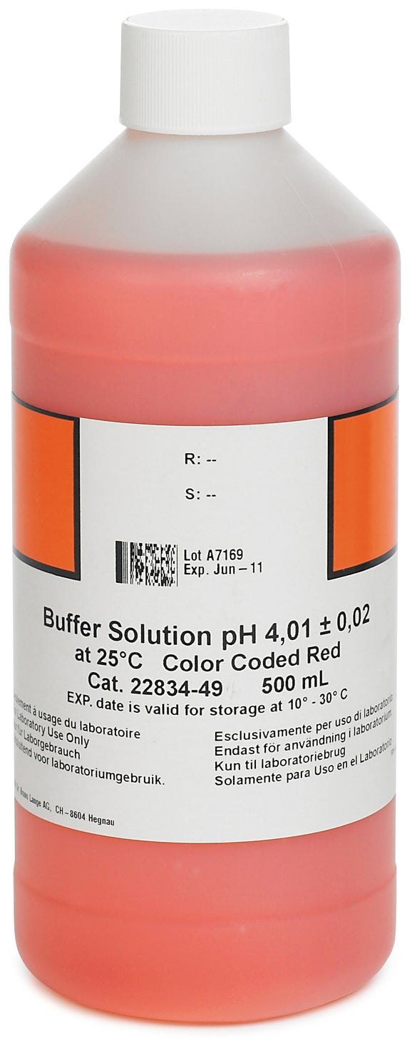 Aquifer Distribution | Hach® 2283449 Buffer Solution, 500 mL, 4.01 pH, Red