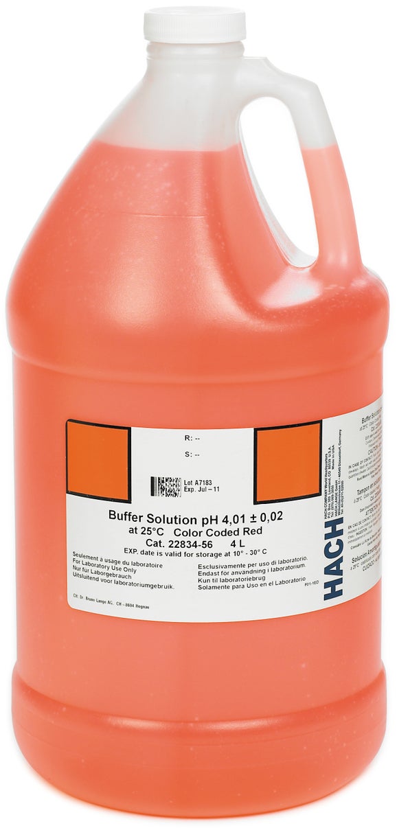 Aquifer Distribution | Hach® 2283456 Buffer Solution, 4 L, 4.01 pH, Red