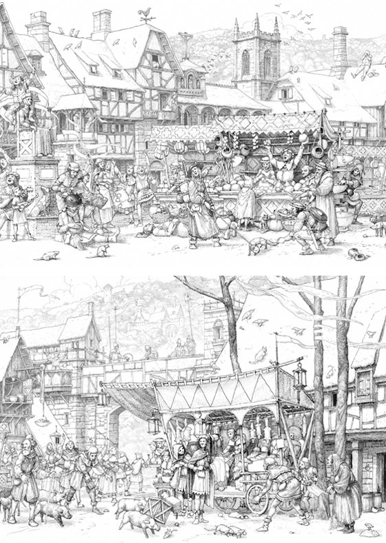 Medieval Marketplace Drawing