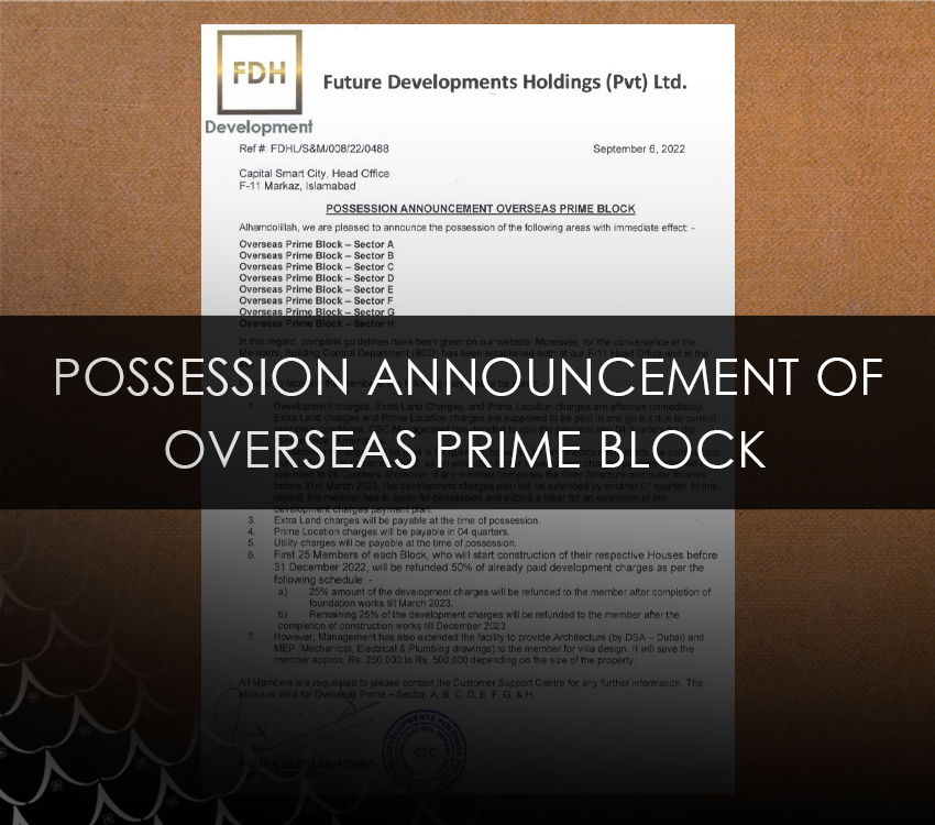 Possession Announcement of Overseas Prime Block - Arkaa News