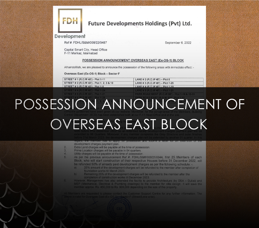 Possession Announcement of Overseas East Block - Arkaa News