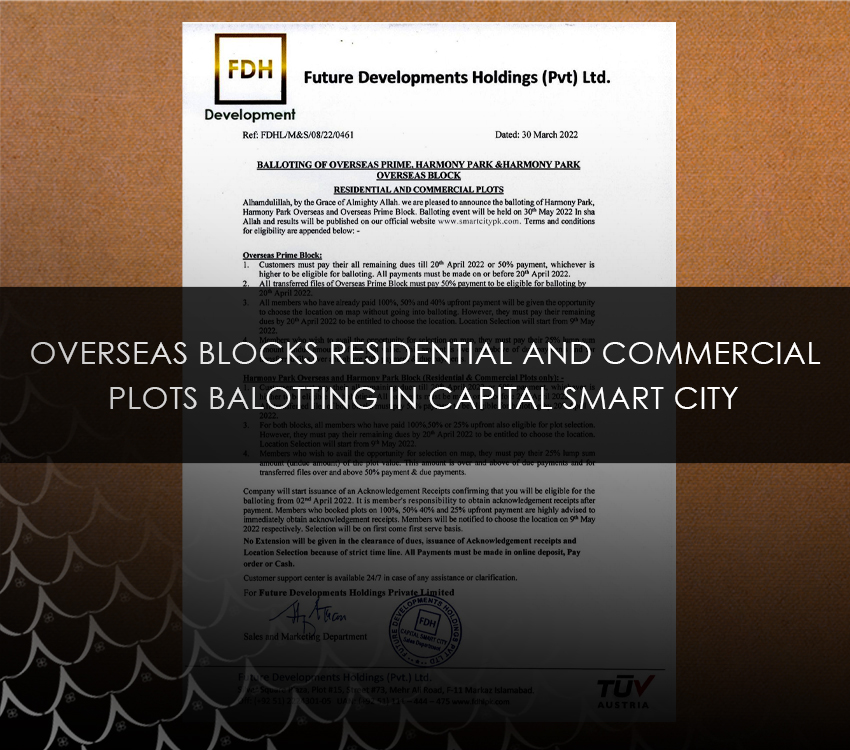 Overseas Blocks Residential and Commercial Plots Balloting - Arkaa News