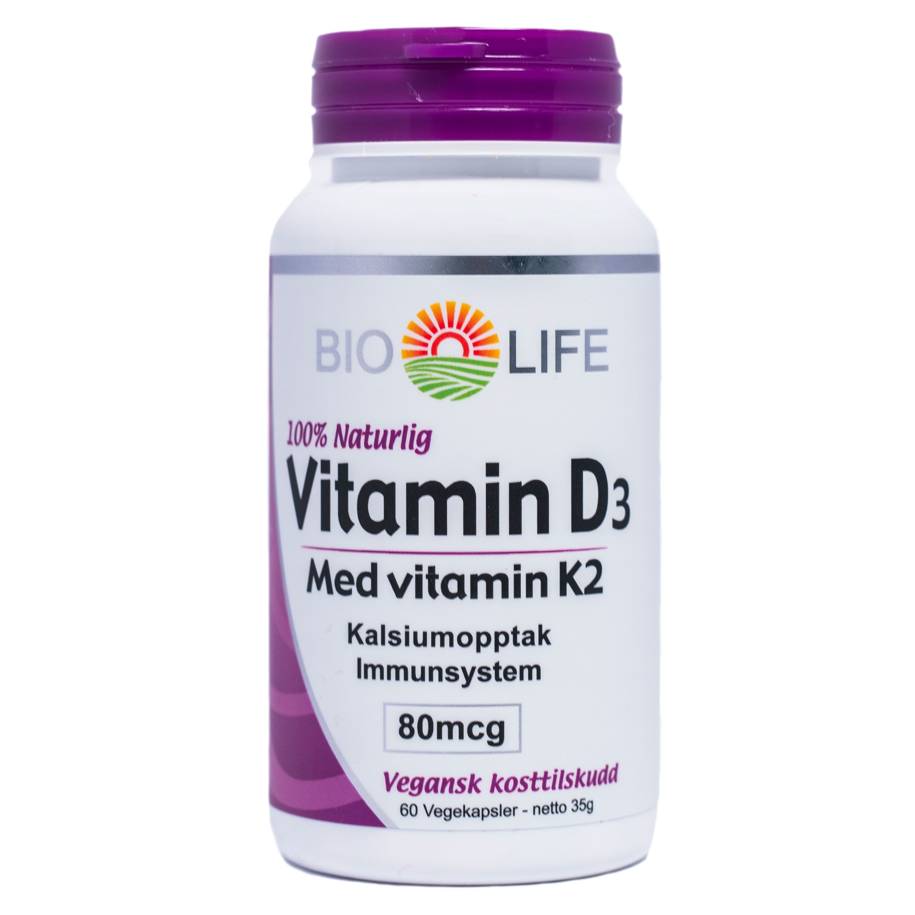 Bio Life Vitamin D3 med K2 90 Vegkapsler