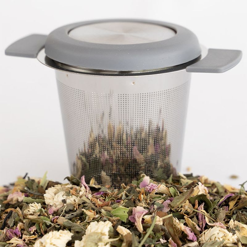 Tesil i stål med lokk/ skål grå silikon hanker