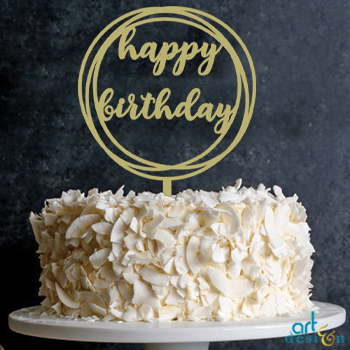 Laser Cut Round Birthday Cake Topper In Gold | ArtandDesigns.in