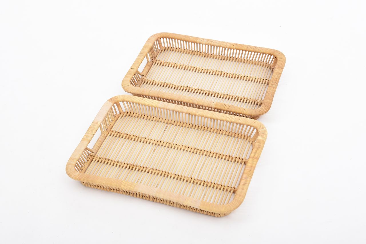 Stackable Pair of Artek’s Rattan Trays - Artek