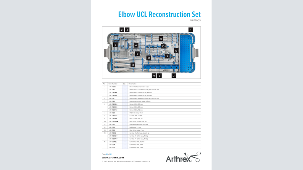 Arthrex - Elbow UCL Reconstruction Instrument Set