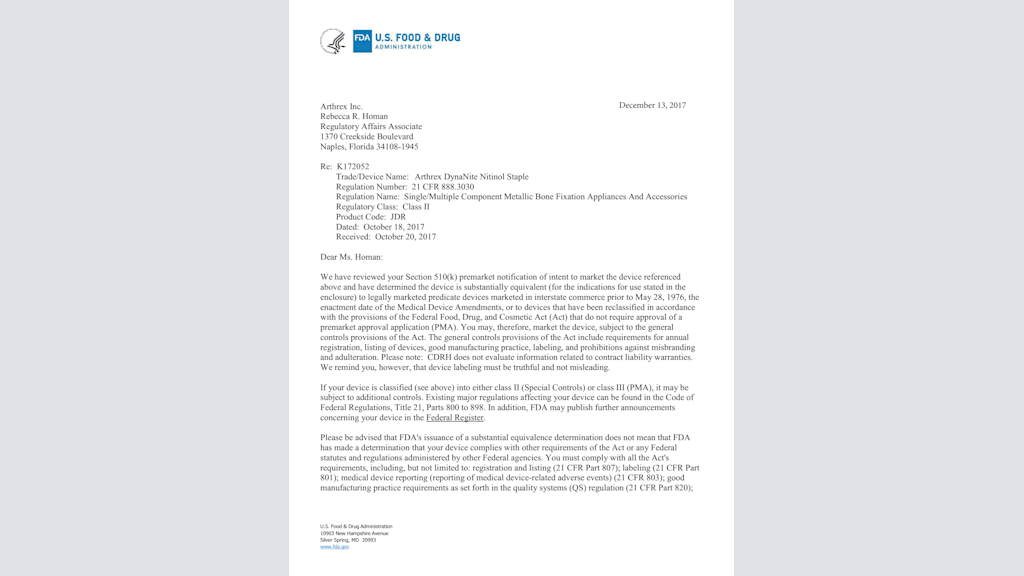 Arthrex - DynaNite® Nitinol Staple