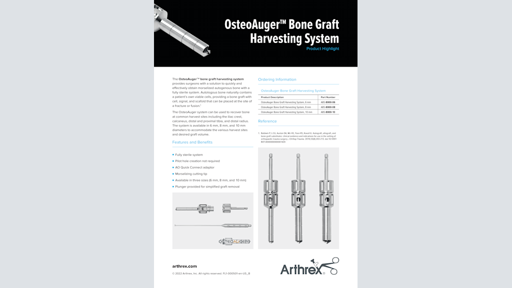 Arthrex - OsteoAuger™ Bone Graft Harvesting System