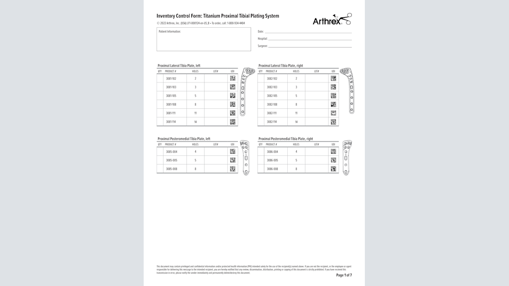 Arthrex - Titanium Proximal Tibial Plating System