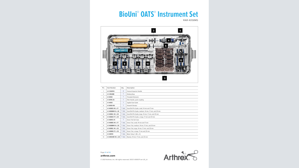 Arthrex - BioUni® OATS® Instrument Set