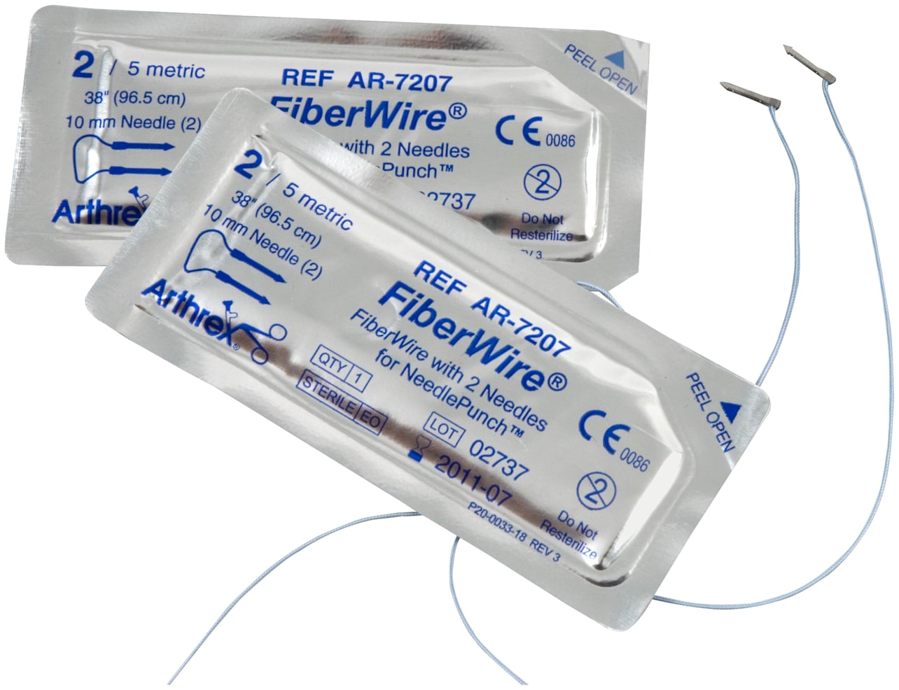 Arthrex - #2 FiberWire, 38" (blue) w/two Needles for NeedlePunch - AR-7207