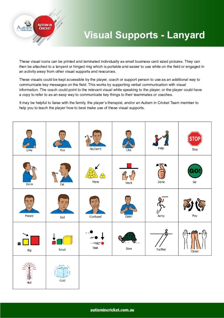 Visual Supports Lanyard - Junior Cricket - Autism Association of ...