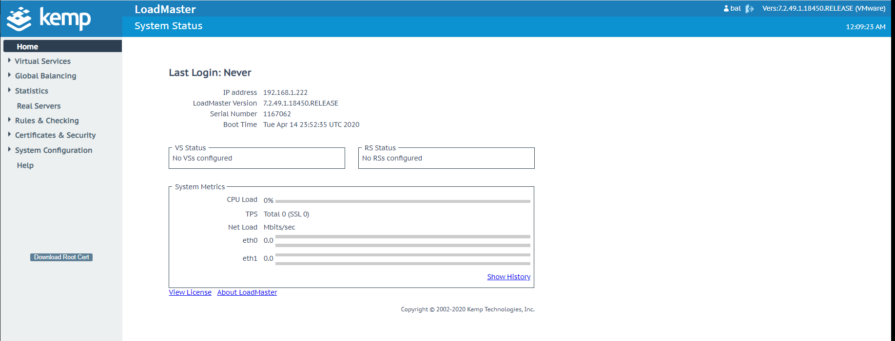 Initial Configuration of KEMP LoadMaster VM - AventisTech