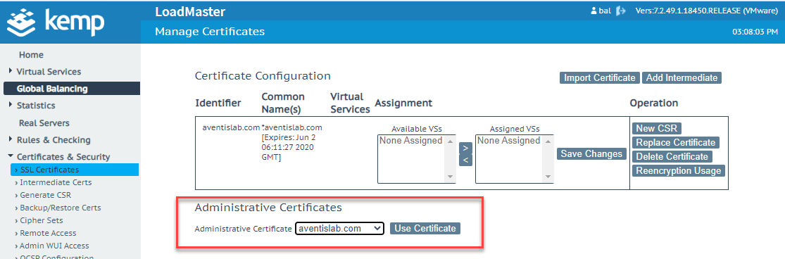 Initial Configuration of KEMP LoadMaster VM - AventisTech