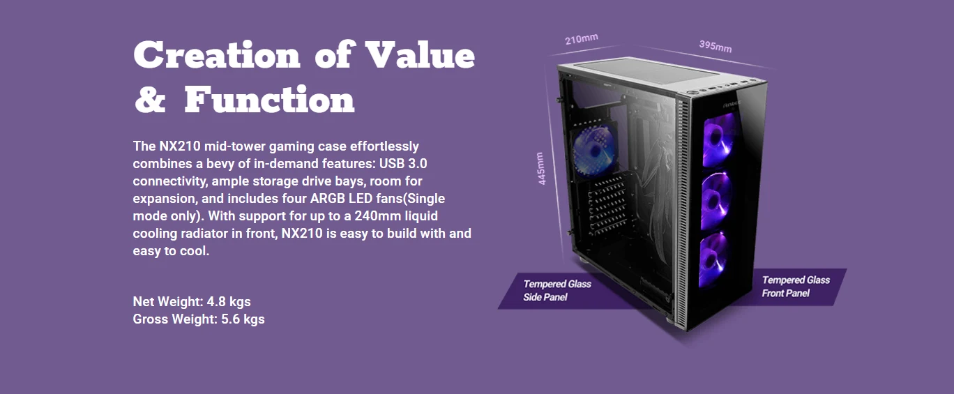 Antec NX210 NX Series-Mid Tower Gaming Case, Built for Gaming