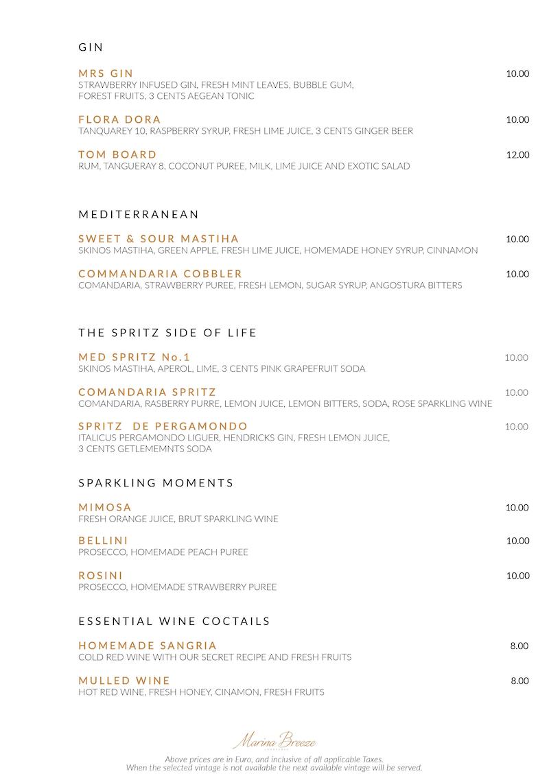Marina Breeze LoungeBar, Marina Limassol, Limassol, Cyprus - Menu - Wolf